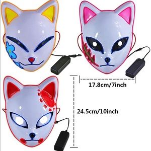 Wall Decor | Demon Slayer Tanjiro Glowing Fox Mask Led Light Up Mask ...